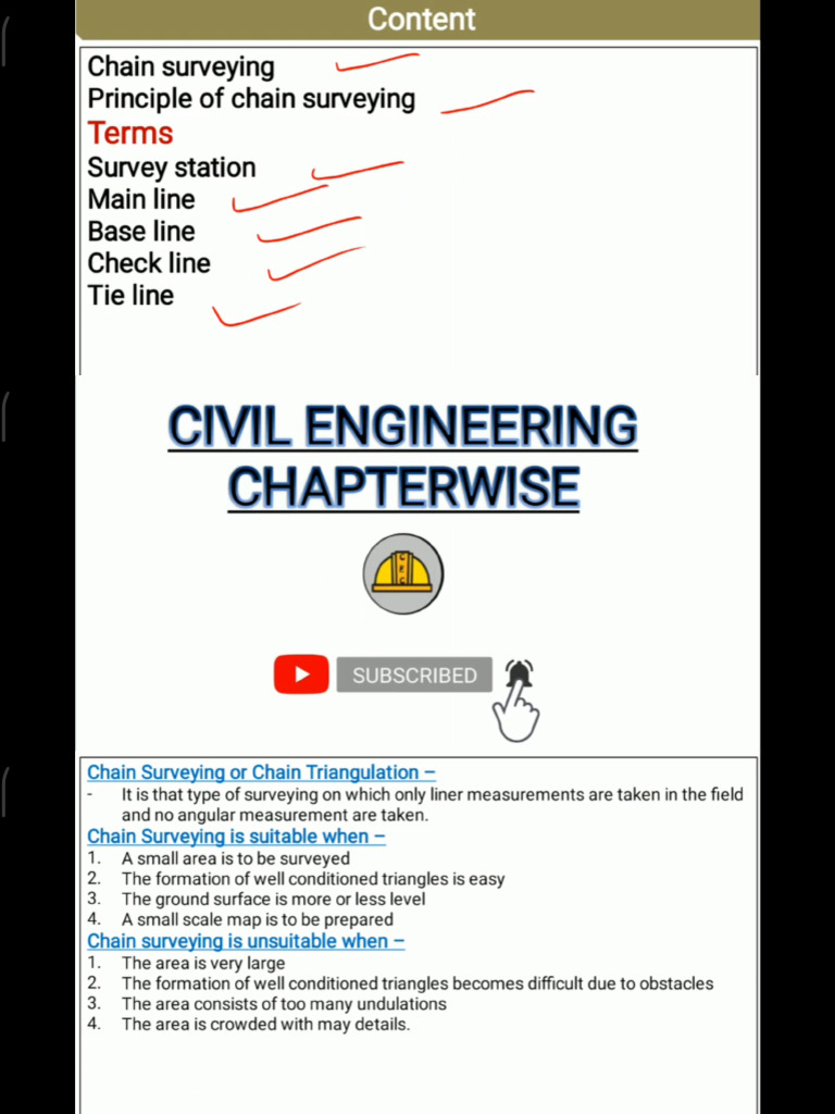 Chain Surveying - Main Line&Base Line&Check Line&Tie Line - Survey-Unit-2 - Part-1 | PDF