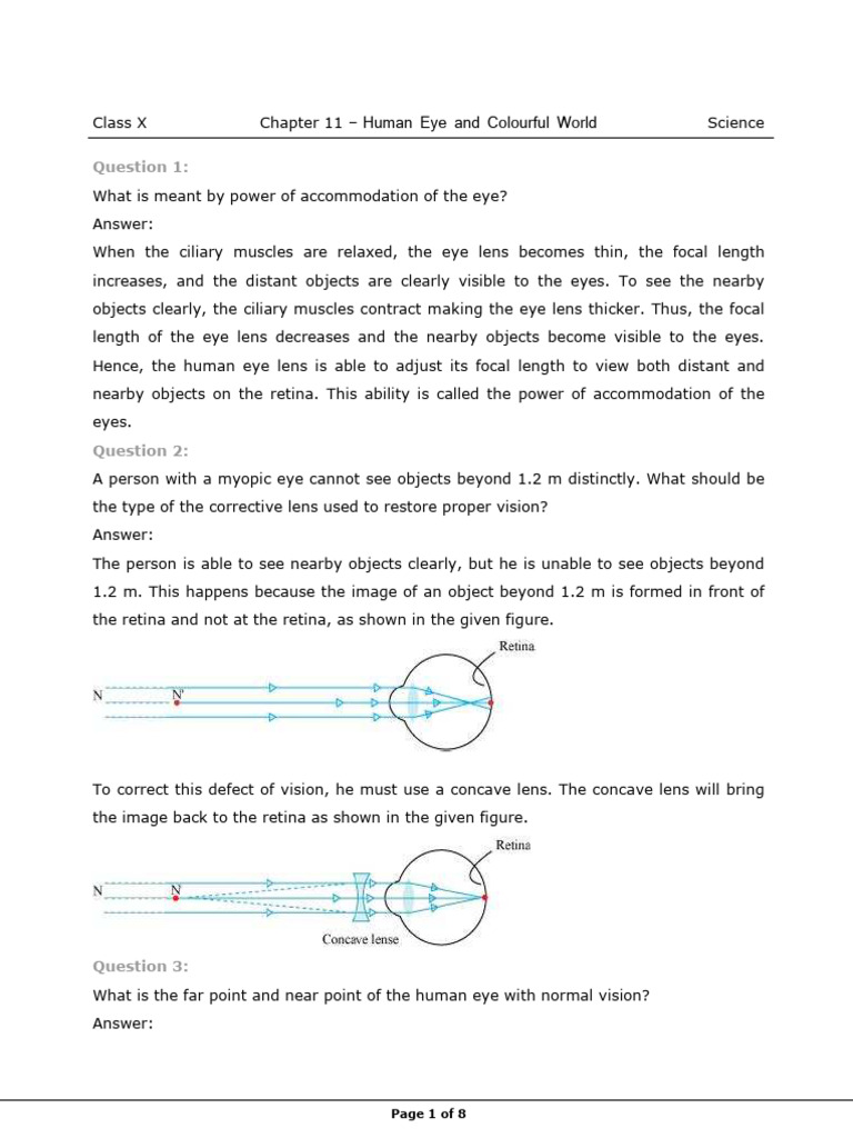 Science Calss 10 Chapter 10 Notes | PDF | Eye | Human Eye