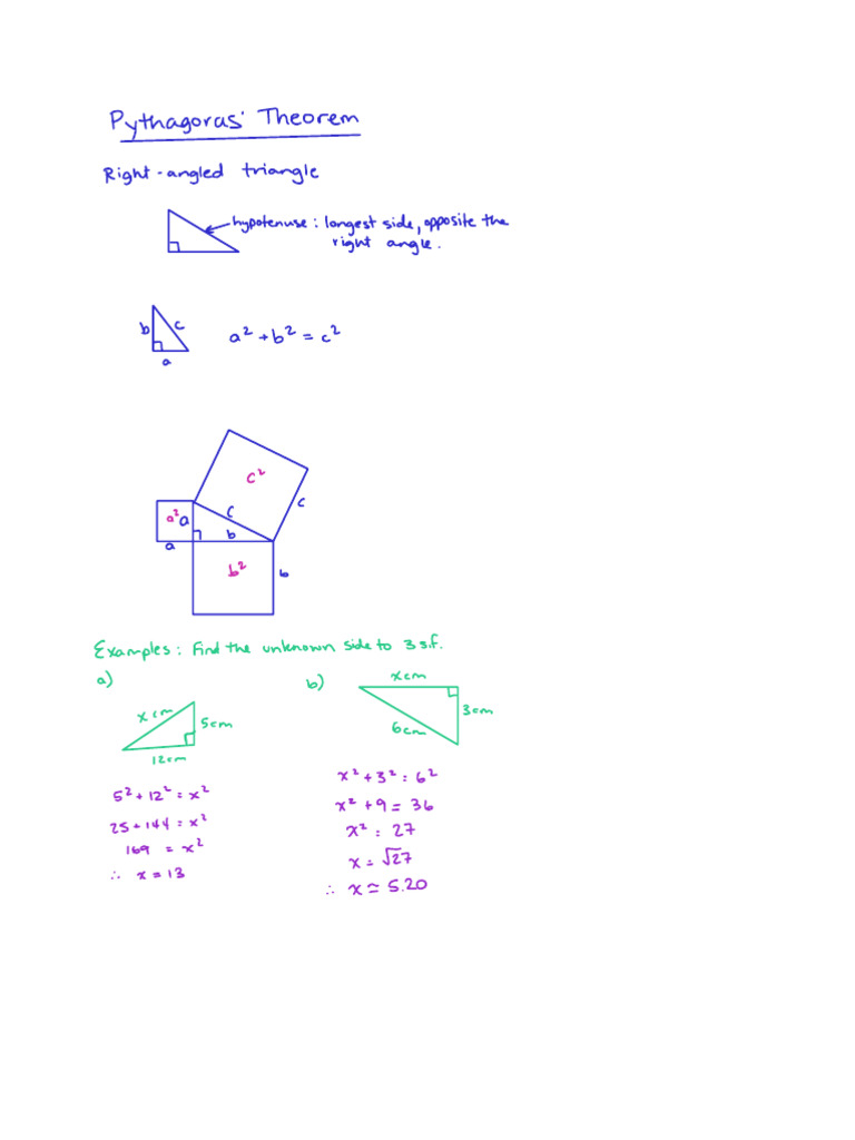 Pythagoras Theorem Notes Pdf