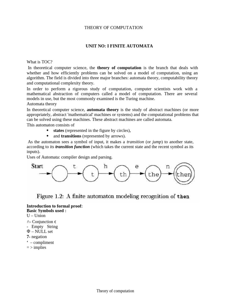 Toc Notes Pdf Automata Theory Mathematical Proof