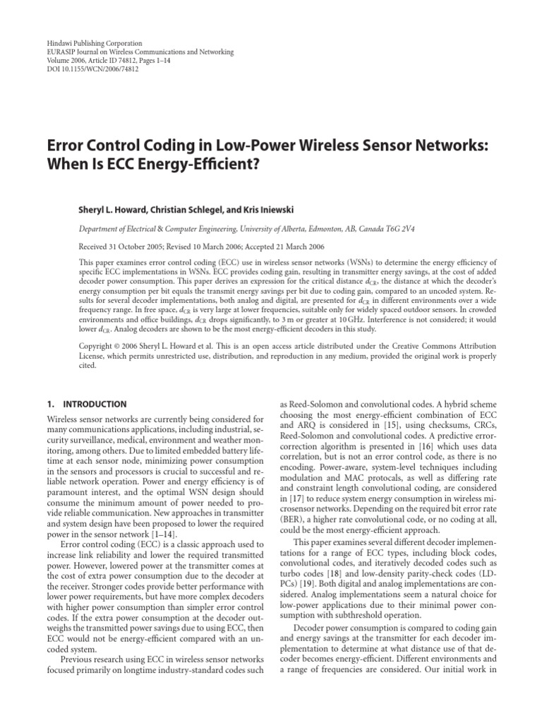 Error Control Coding in Low-PowerWireless Sensor Networks | PDF | Low ...