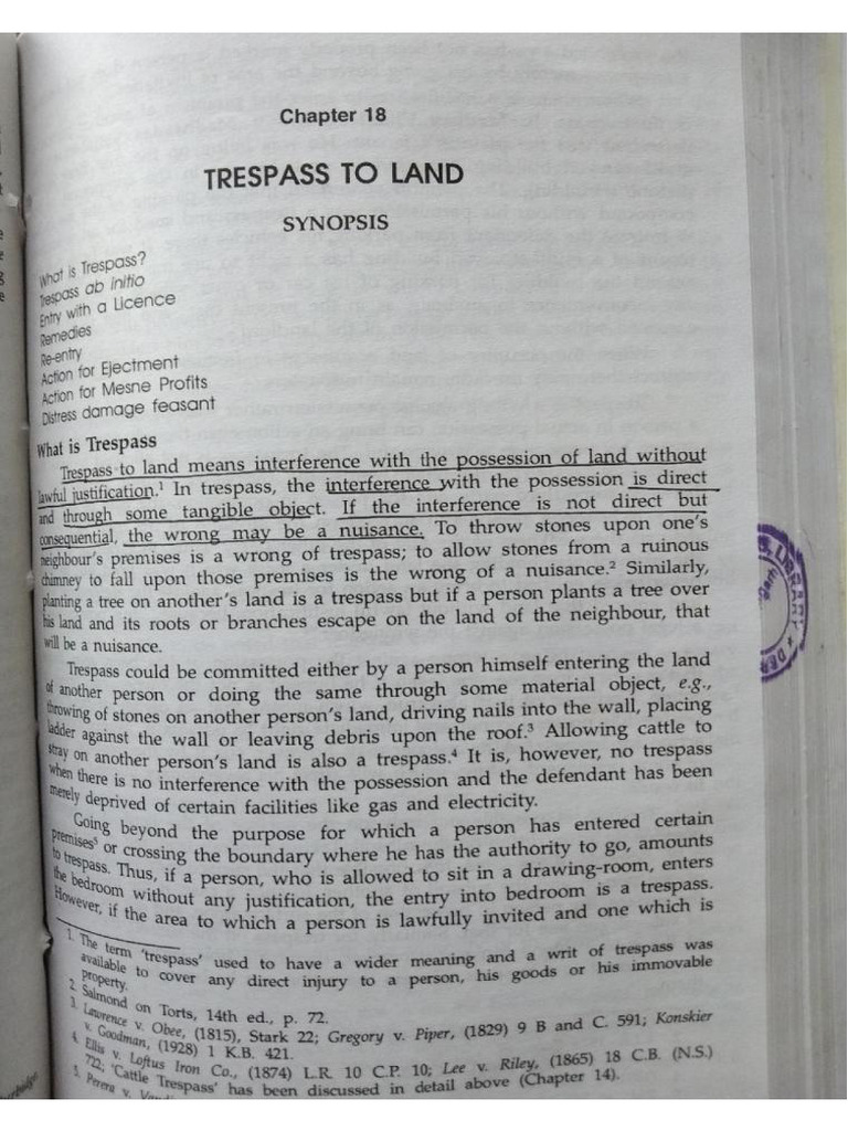 Torts - CH - Trespass To Land | PDF