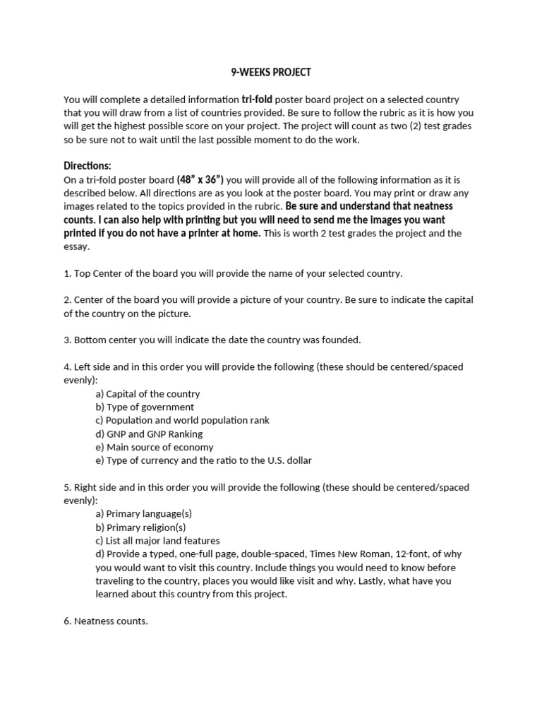 Country Project Guidelines and Rubric | PDF | Computers