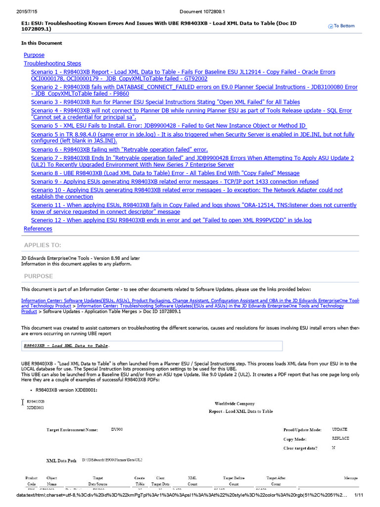 ESU - Troubleshooting Known Errors and Issues With UBE R98403XB - Load ...