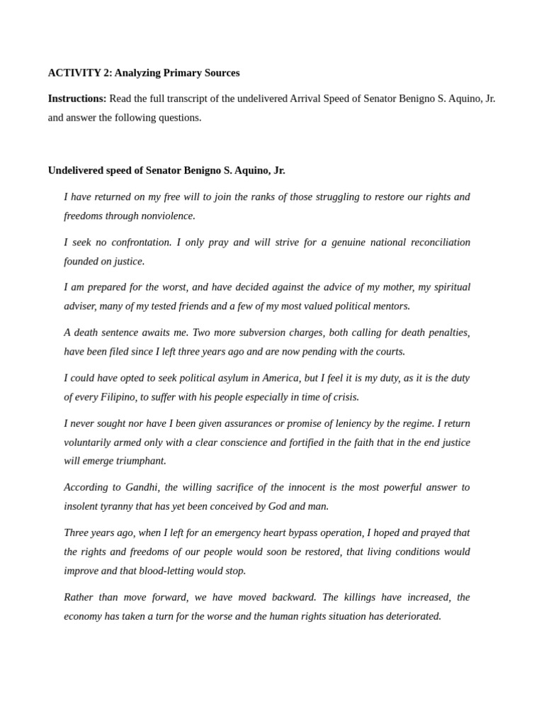 Act 2 - Analyzing Primary Source | PDF | Habeas Corpus | Martial Law