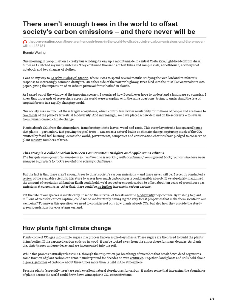 Insufficient Trees to Offset Carbon Emissions | PDF | Carbon ...