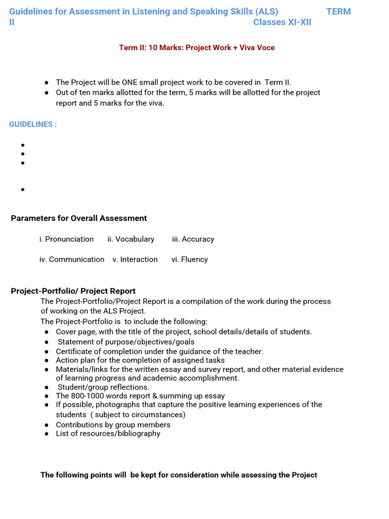 ALS Listening & Speaking Project Guidelines | PDF | Essays | Human ...