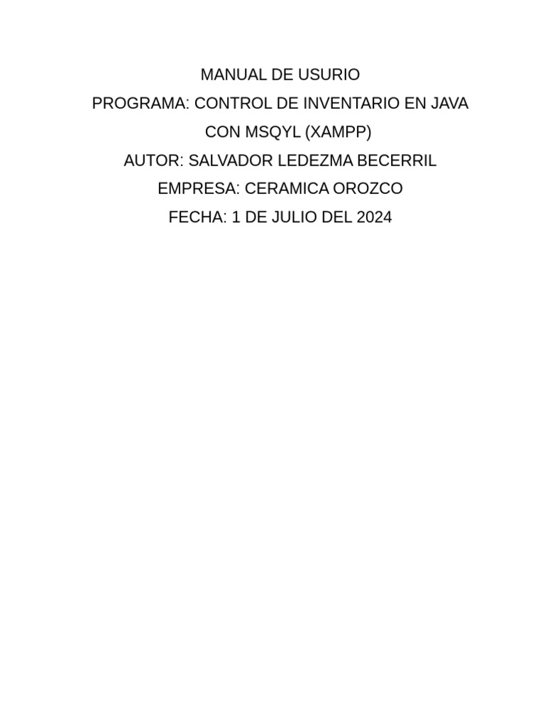 Manual de Usurio | PDF | Mi sql | Java (lenguaje de programación)