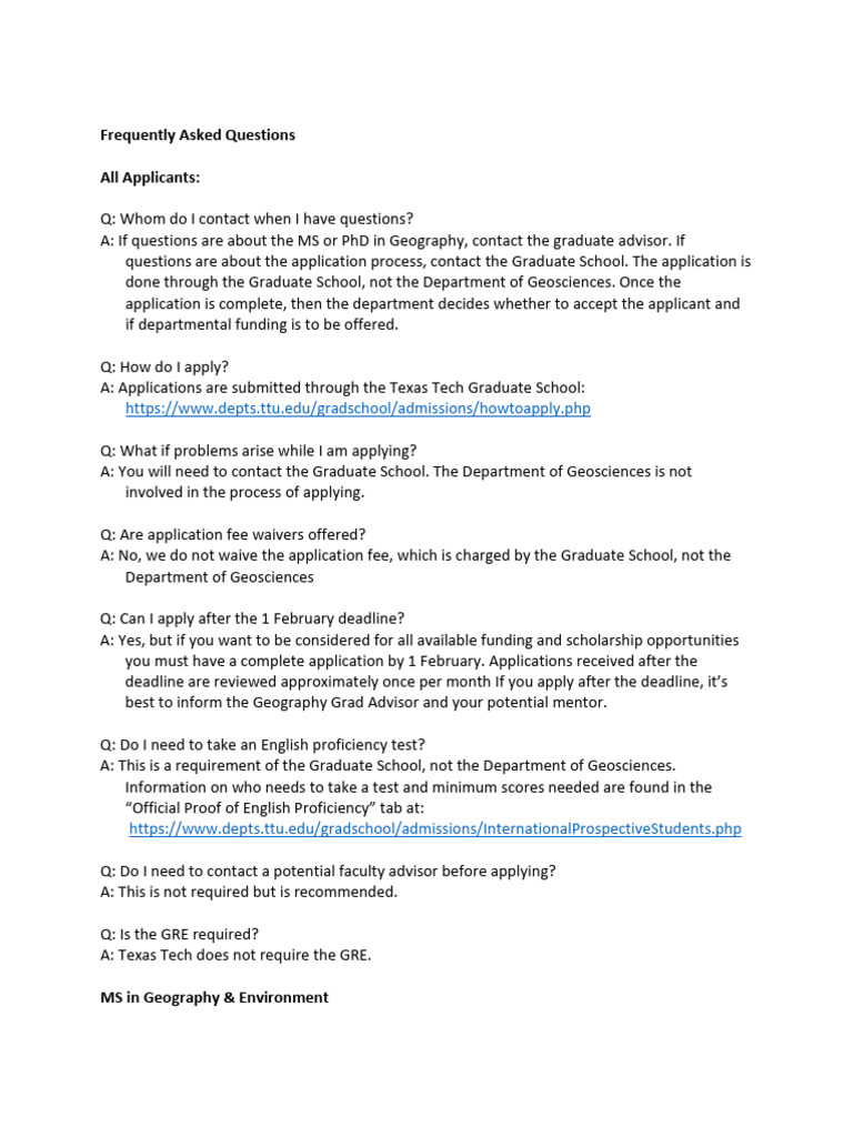 Geography Grad Applicant FAQ | PDF | Doctor Of Philosophy | Graduate ...