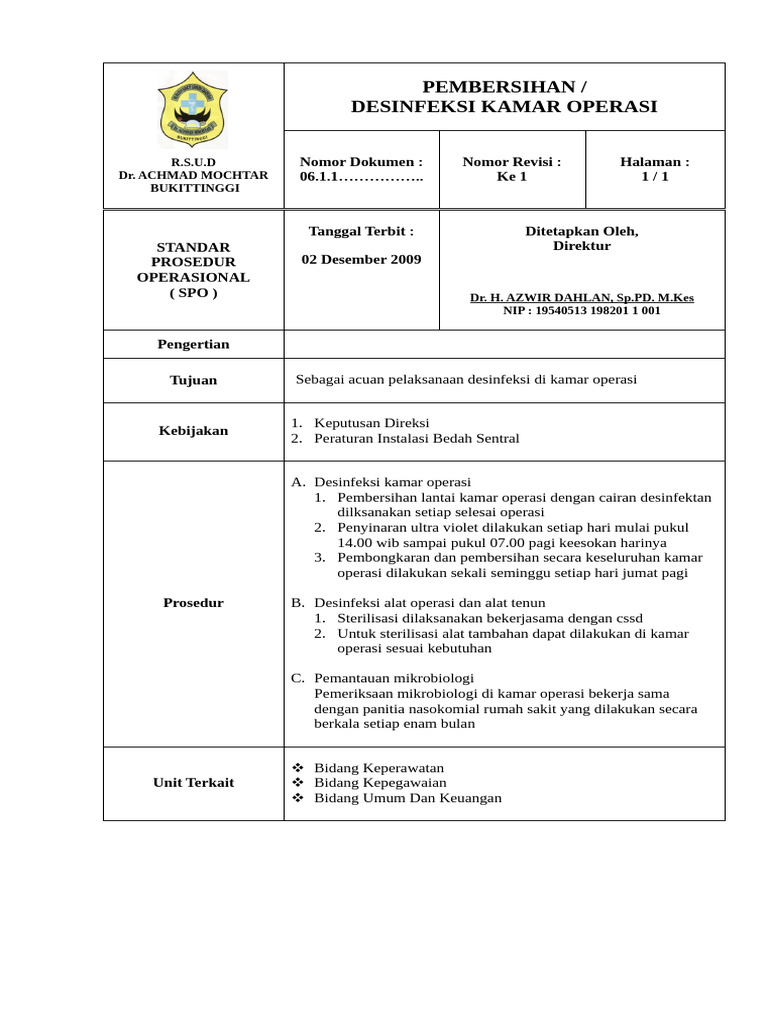 Pembersihan Dan Desinfeksi Kamar Operasi | PDF