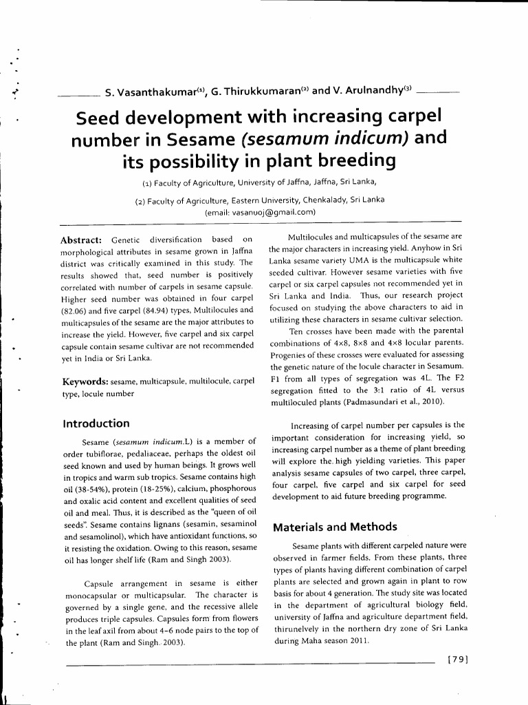 Seed Development With Increasing Carpel Number | PDF | Sesame | Plant ...