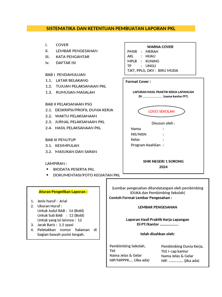 Sistematika Dan Ketentuan Pembuatan Laporan PKL, Biodata PKL | PDF
