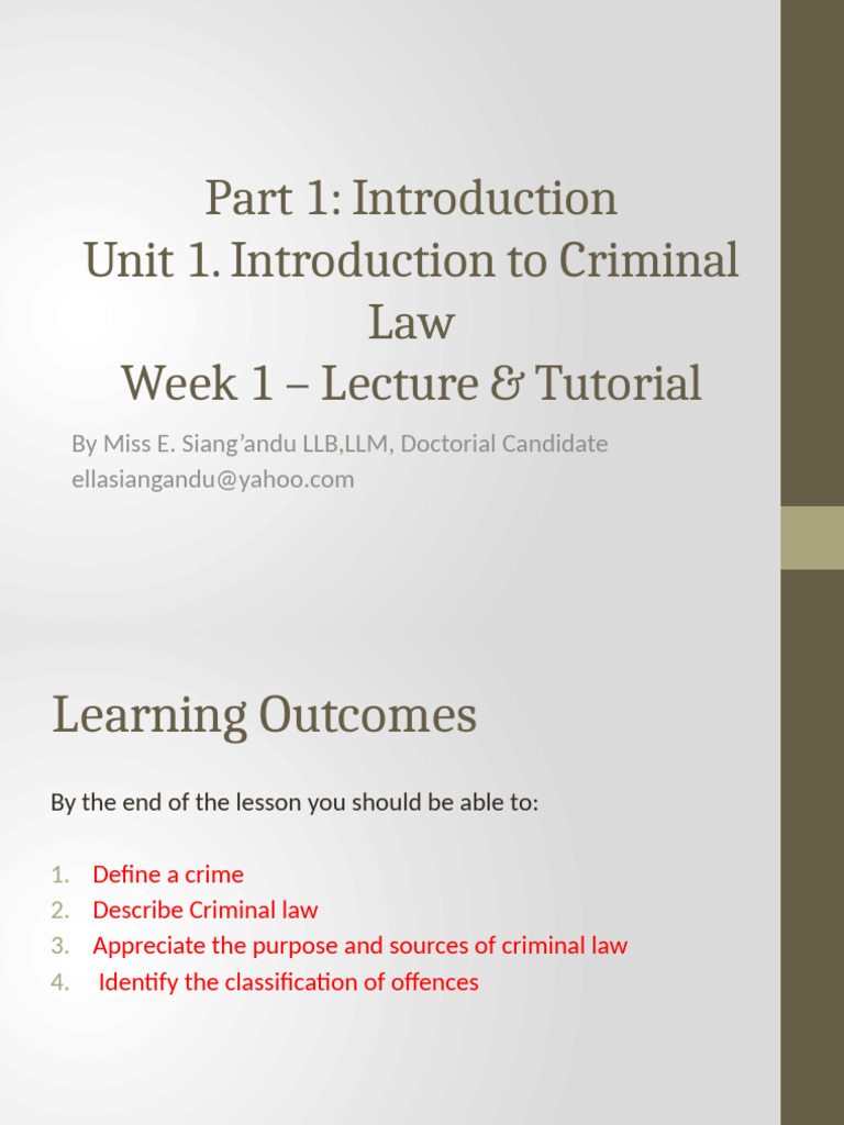 Part 1 Unit 1 Introduction To Criminal Law | PDF | Burden Of Proof (Law) | Crimes