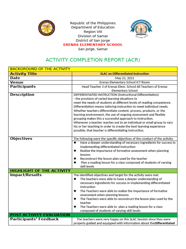 ACR (SLAC On DIFFERENTIATED INSTRUCTION) | PDF | Differentiated ...
