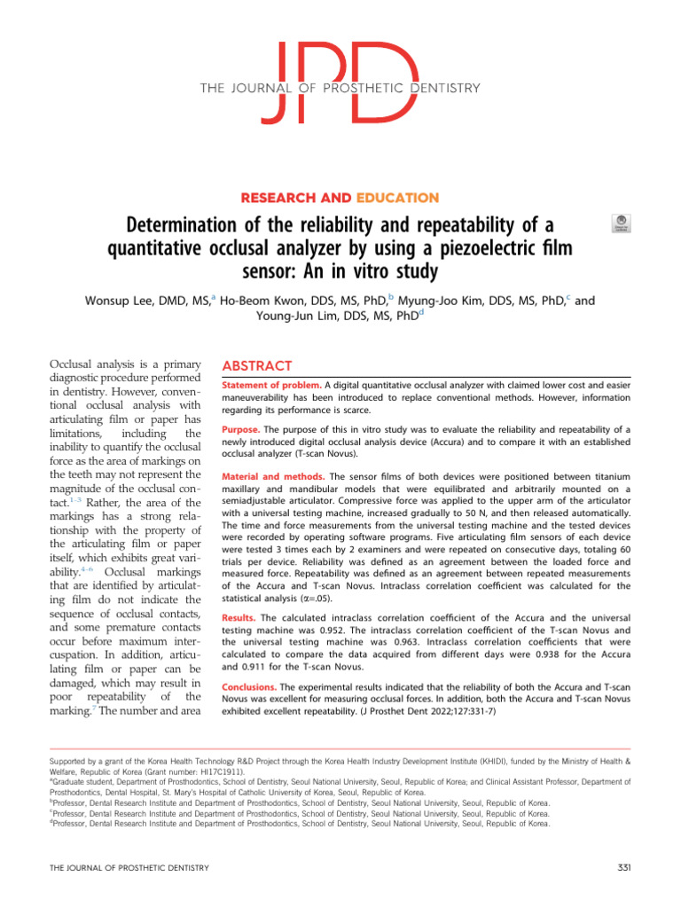 Determination-of-the-reliability-and-repeatability | PDF | Statistics | Dentistry