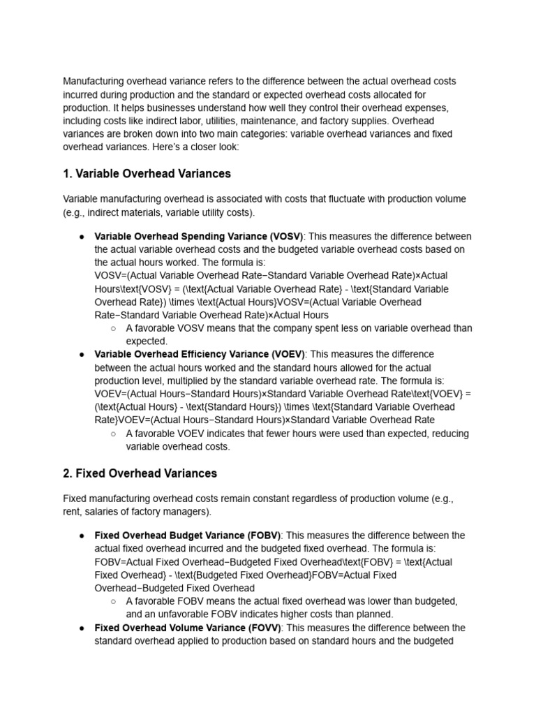 overhead variance | PDF | Variance | Business Economics