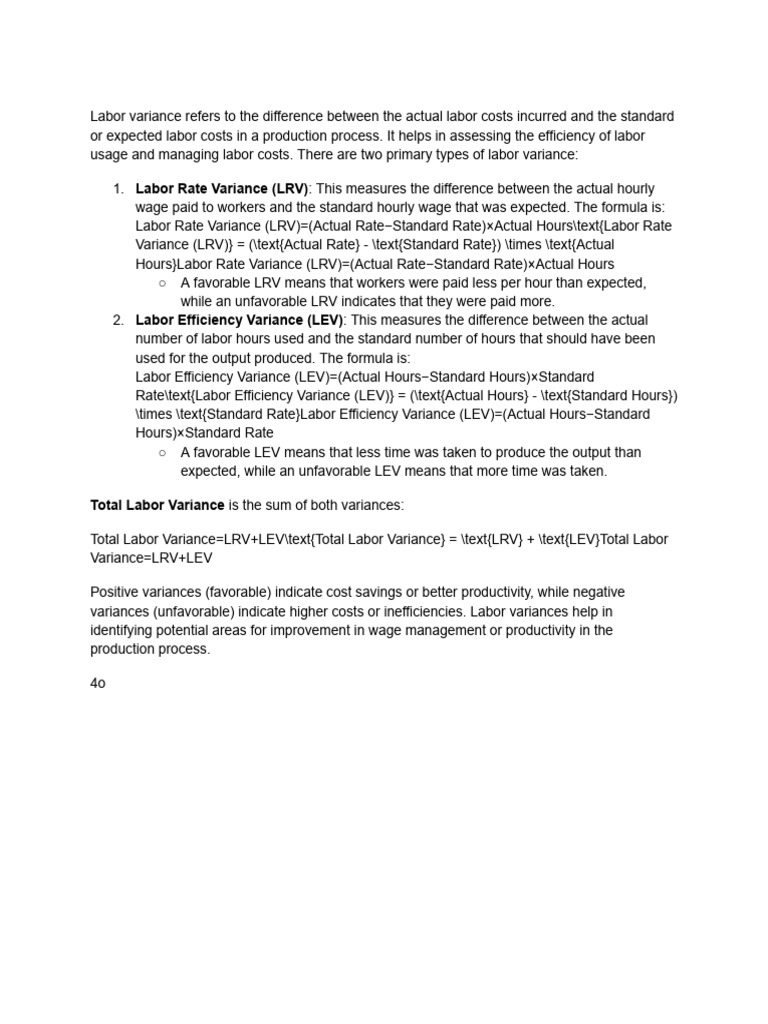Labor Variance | PDF