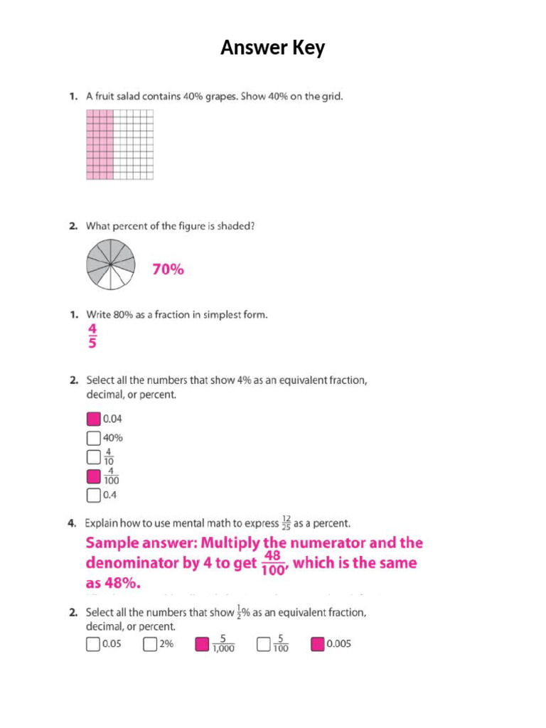 Answer Key Percents | PDF