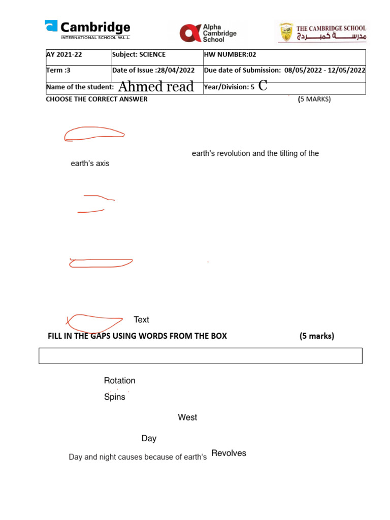 Ahmed Read C: Fill in The Gaps Using Words From The Box (5 Marks) | PDF