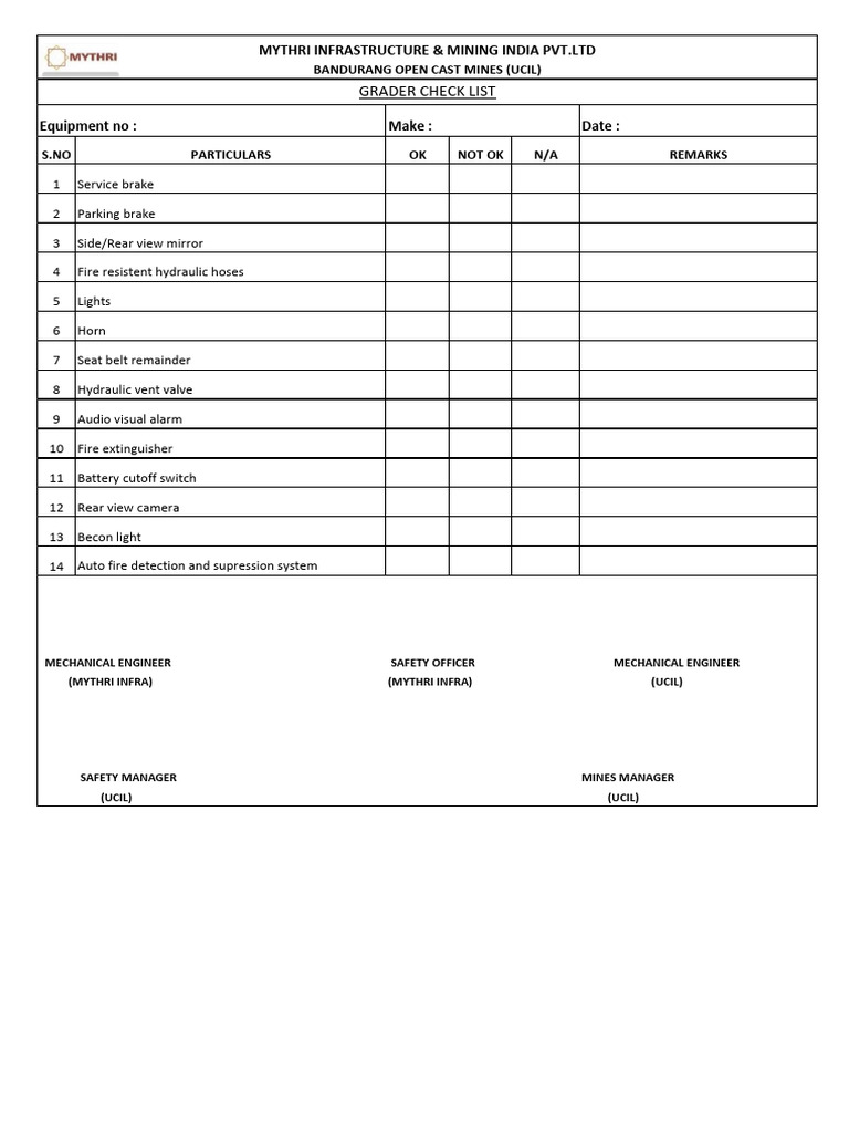 Grader Check List | PDF