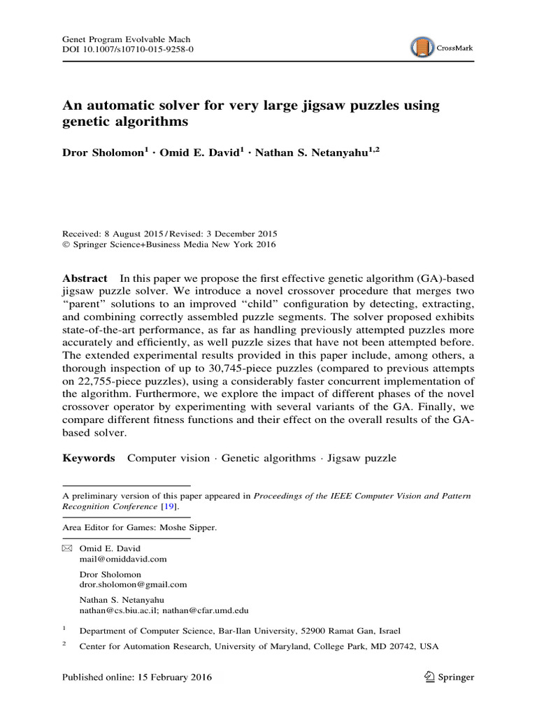 sholomon2016 | PDF | Genetic Algorithm | Puzzles