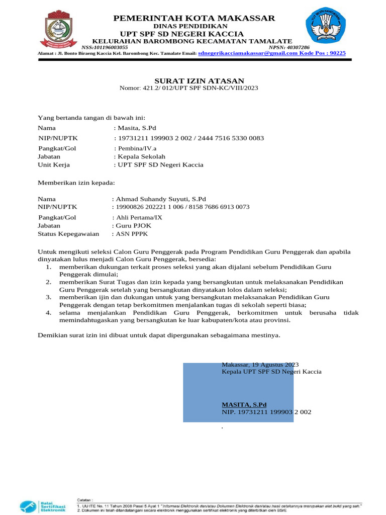 Surat Izin Atasan CGP 10 REGULER | PDF