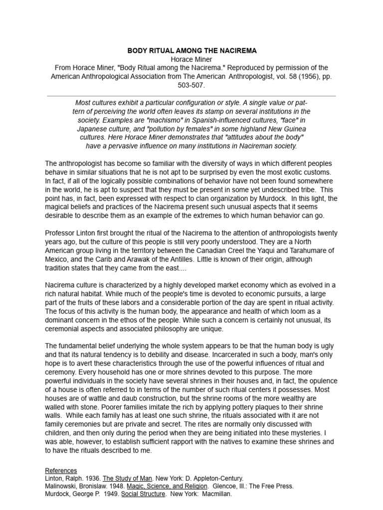 Body Ritual Among The Nacirema | PDF | Rituals | Exorcism