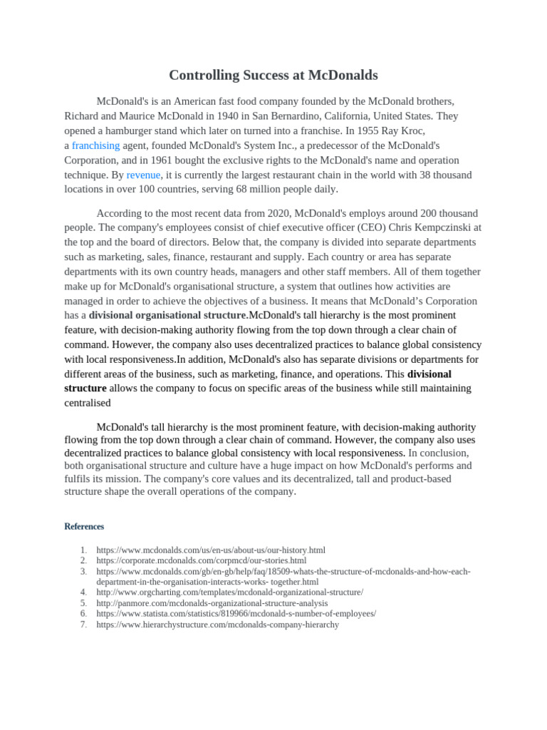 McDonald's Organizational Structure Explained | PDF | Mc Donald's ...