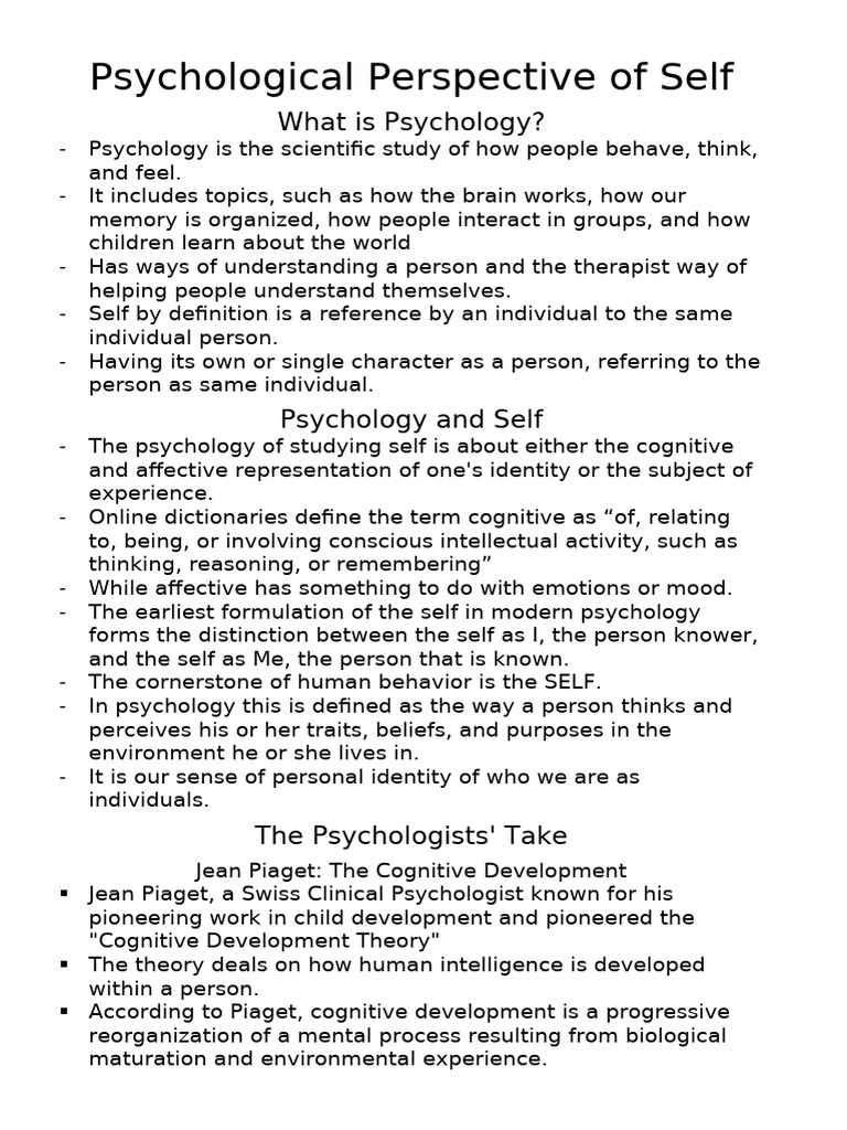 Psychological Perspective of Self | PDF | Psychology | Thought