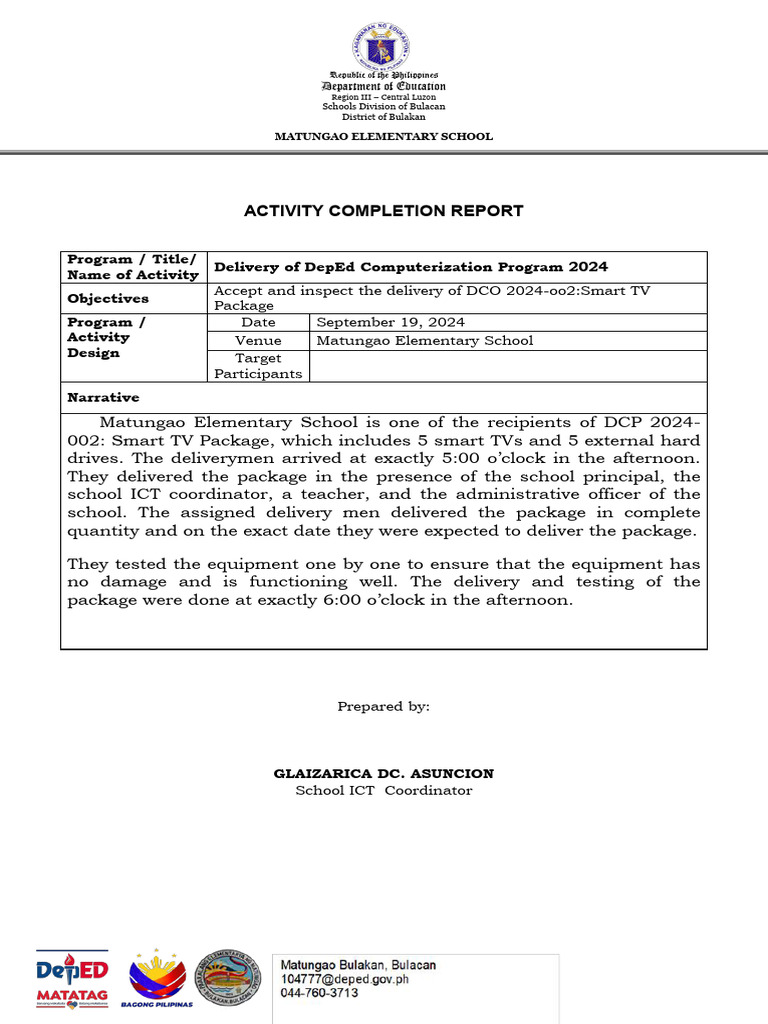 Matungao Elementary School DCP Report | PDF