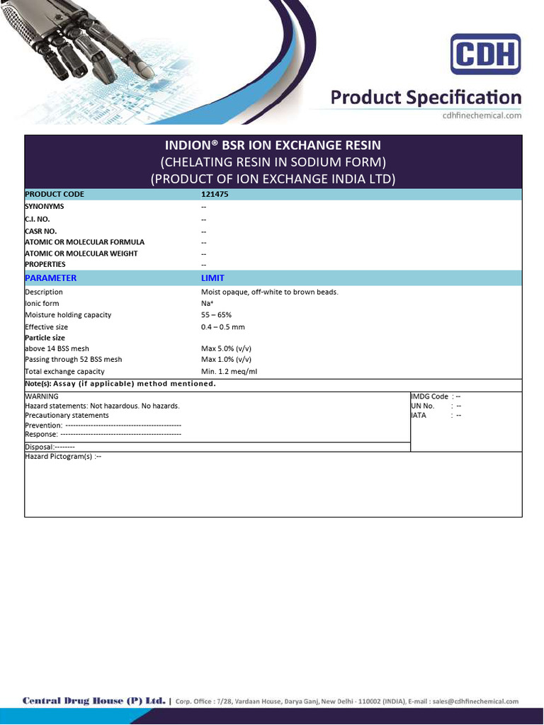 BSR Ion Resin Datasheet | PDF