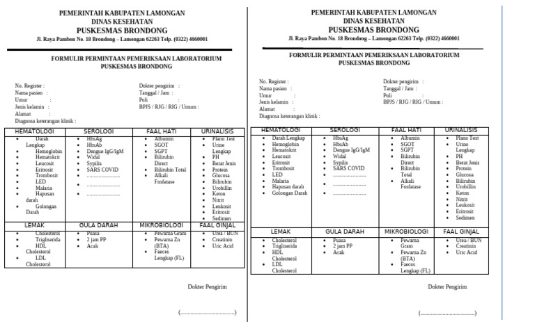 Blangko Pemeriksaan Laborat Baru | PDF
