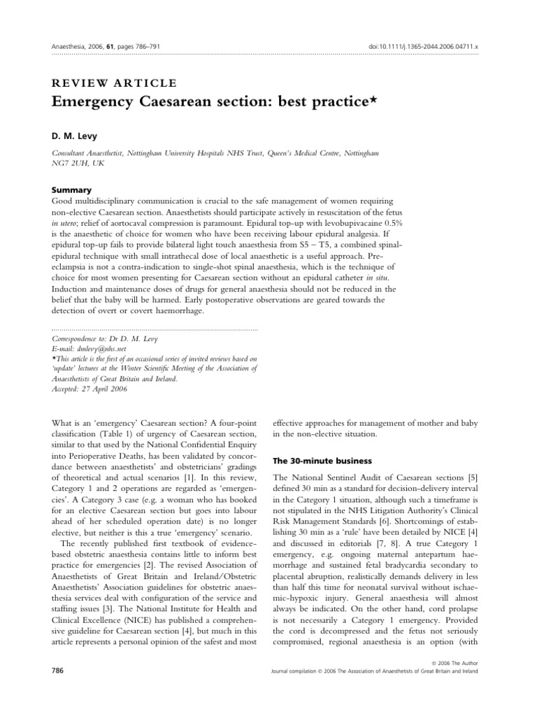 Anaesthesia - 2006 - Levy - Emergency Caesarean Section Best Practice ...