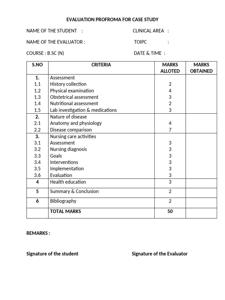 Evaluation Proforma For Case Study | PDF