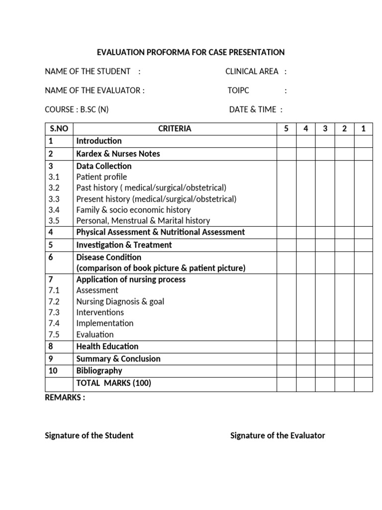 Proforma For Case Presentation | PDF