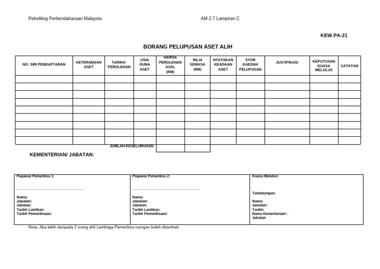 Kew - Pa-21 Borang Pelupusan Aset Alih | PDF