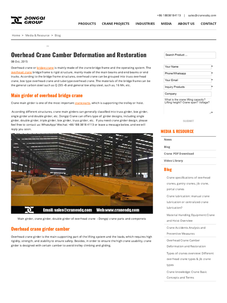 Overhead Crane Camber Deformation and Restoration | PDF | Crane ...