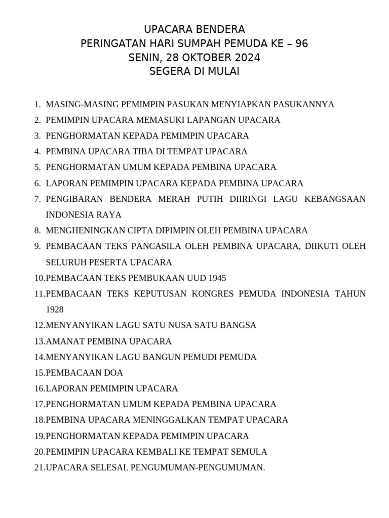 SUSUNAN UPACARA HSP 96 | PDF