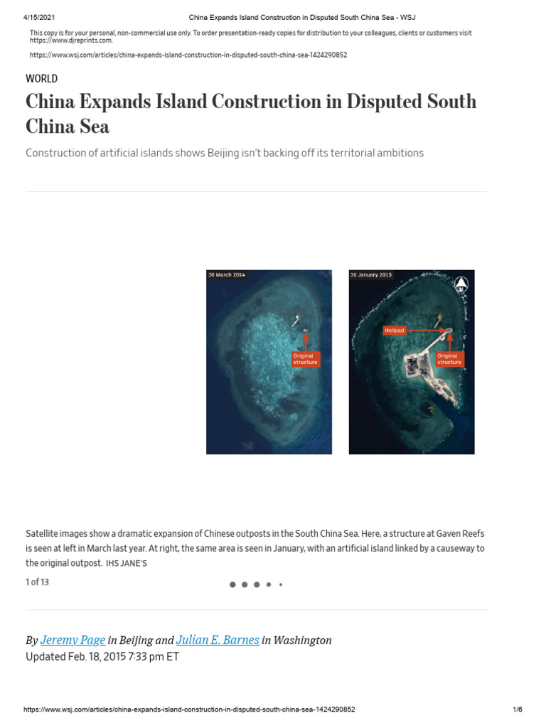 China Expands Island Construction in South China Sea | PDF | South ...