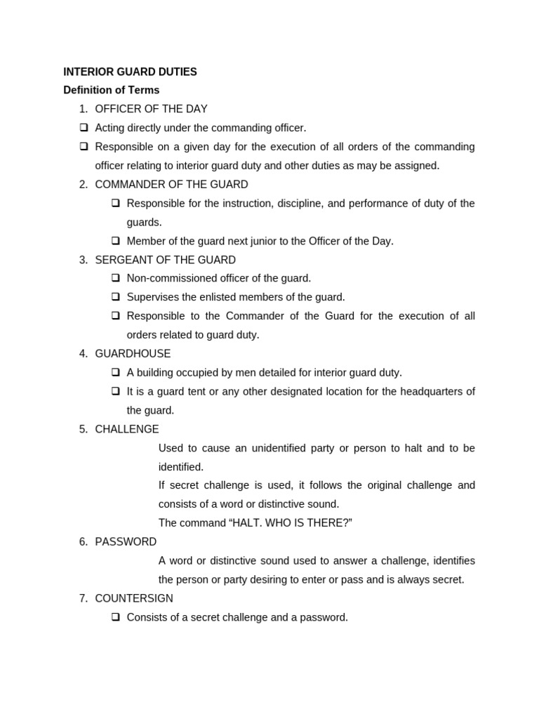 INTERIOR-GUARD-DUTIES-DOCS | PDF | Non Commissioned Officer | Military