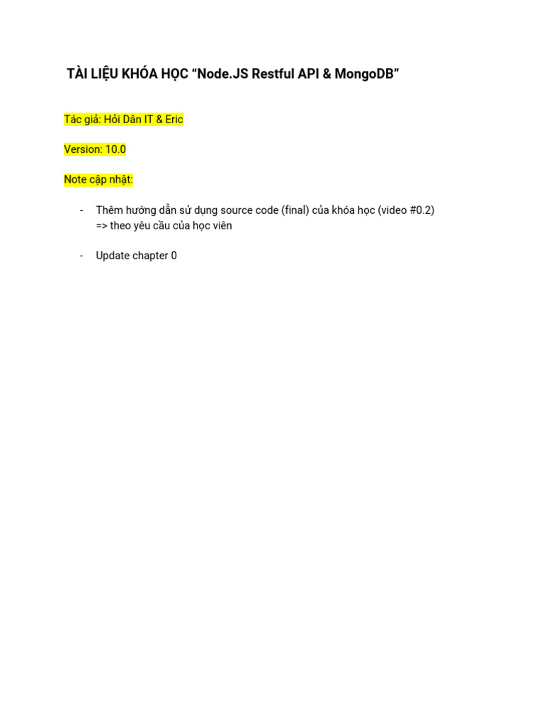 v10.0 Backend Restful Nodejs - Hoidanit | PDF