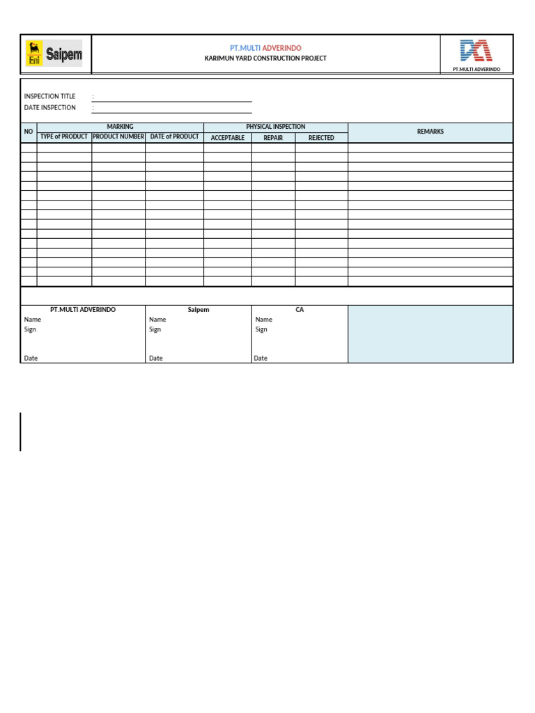 863013-SAE-PQC-A-FO-0038 Rev.0 Form Inspection Checklist | PDF