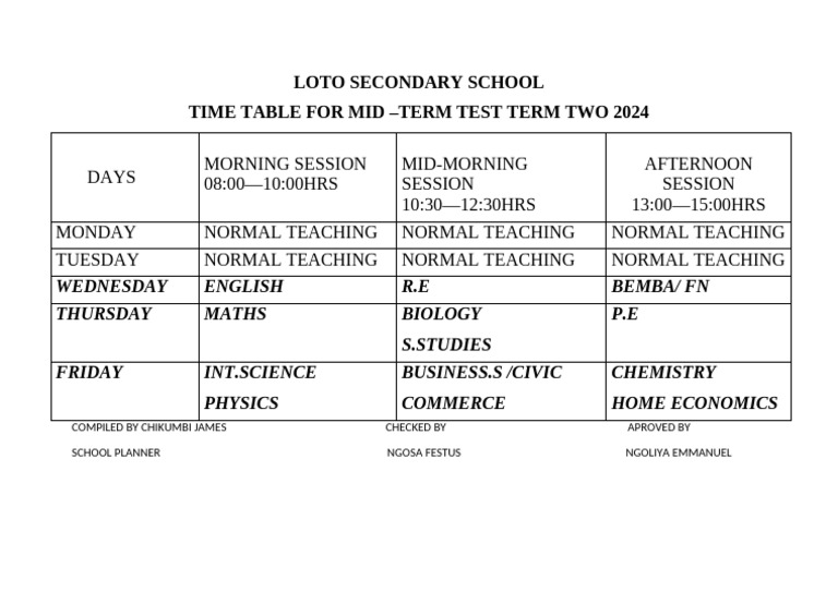 Tame Table Mid Test Term 2 2024 | PDF