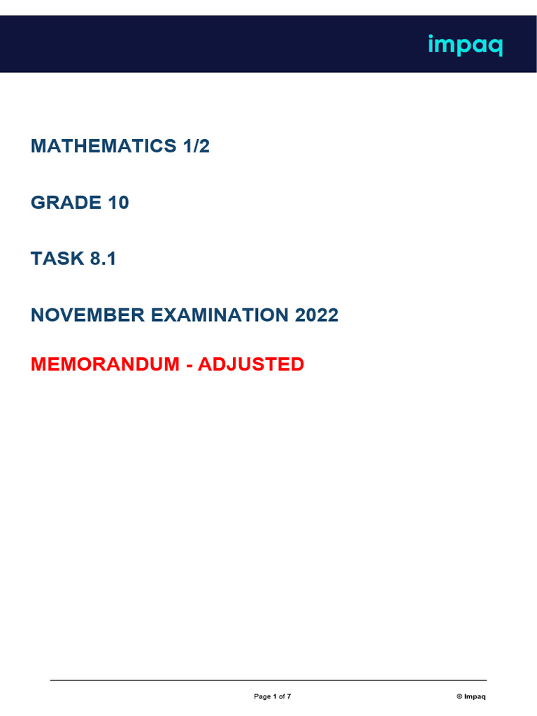 2022 MAT Grade 10 Nov Examination Memorandum Paper 1 | PDF | Mathematics