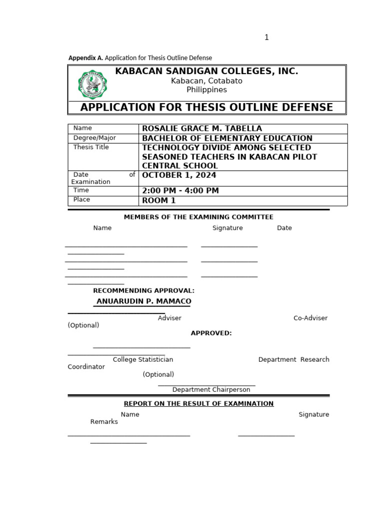 Application For The Thesis Outline Defense | PDF | Academia