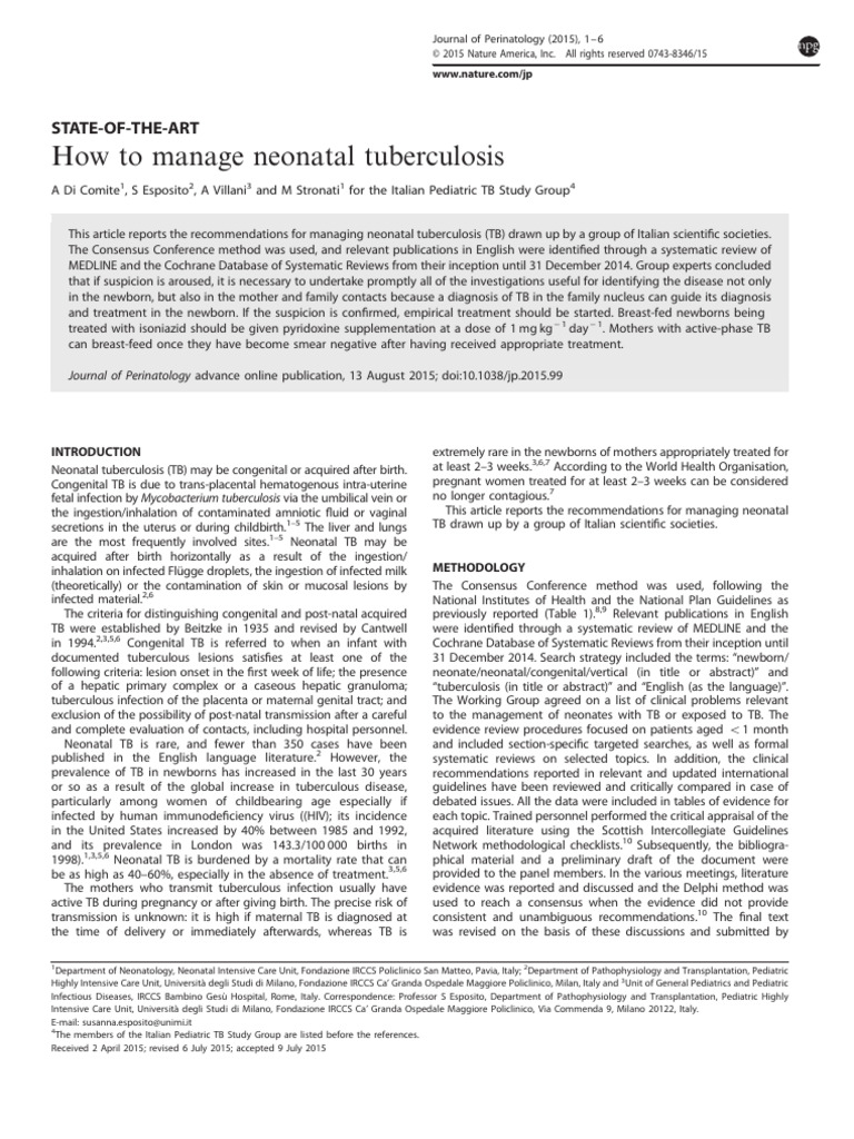 How To Manage Neonatal Tuberculosis1 | PDF | Tuberculosis | Breastfeeding