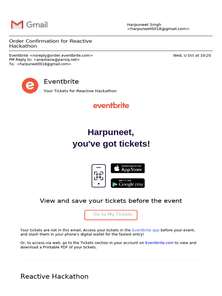 Order Confirmation for Reactive Hackathon | PDF | Online Services | Web 2.0