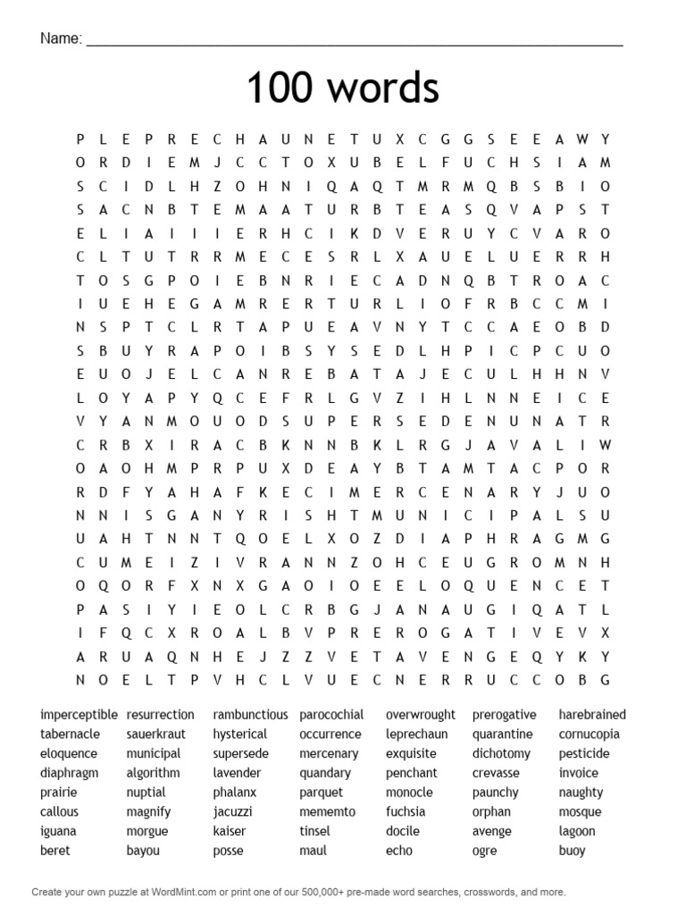 100 Words A6f9 6162d7c1 | PDF | Puzzles | Word Puzzles