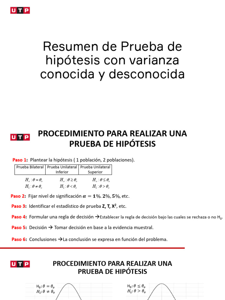 Prueba de Hipótesis para La Media Con Varianza Conocida y Desconocida ...