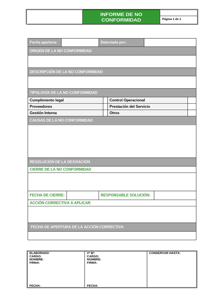 Informe de No Conformidad | PDF